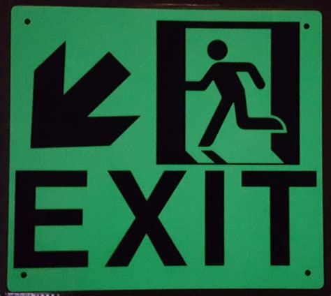 Exit Sign Glowing In The Dark Aluminum Photoluminescent Sign Hpd