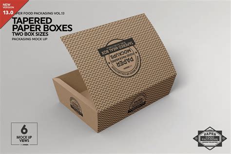 Paper Tapered Takeout Boxes Mockup Food Box Packaging Packaging