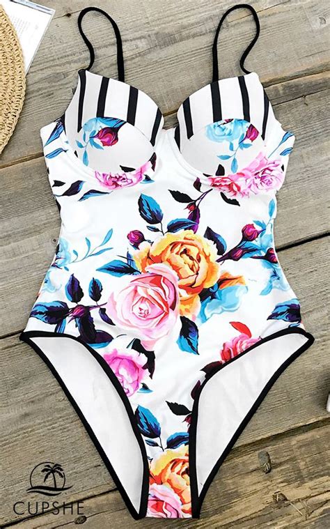 Cupshe Floral And Stripe One Piece Swimsuit One Piece Swimsuit