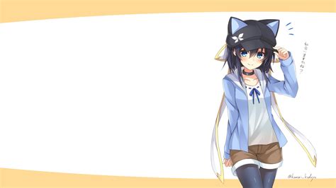 Aliasing Aqua Eyes Black Hair Blush Choker Hat Hoodie Komori Kuzuyu
