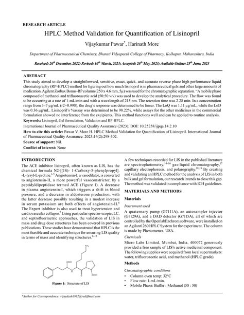 pdf hplc method validation for quantification of lisinopril