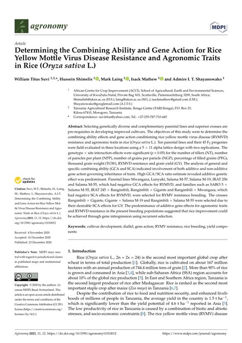 Pdf Determining The Combining Ability And Gene Action For Rice Yellow