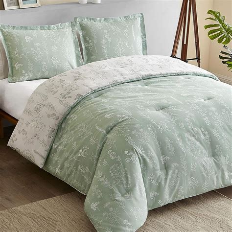 Bedsure Floral Green Comforter Set Queen Size Bed 3 Piece Reversible