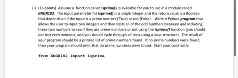 solved 2 16 points assume a function called isprime is