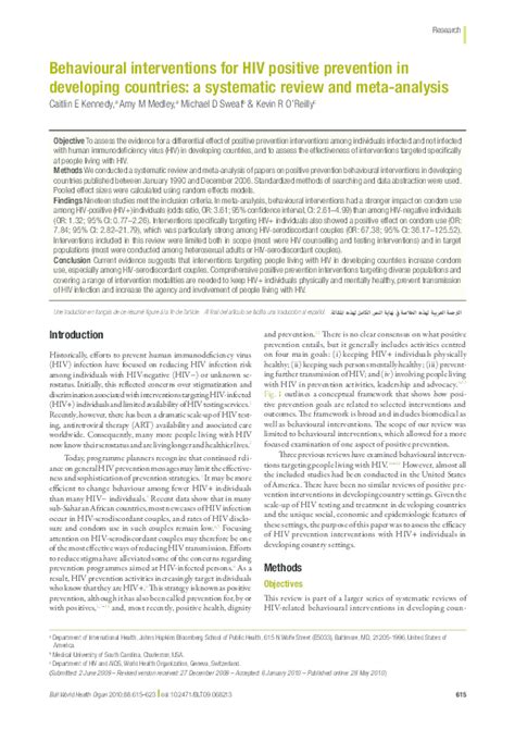 Pdf Behavioural Interventions For Hiv Positive Prevention In