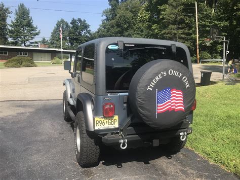 Mopar Jeep Logo Tire Covers In Black Denim With American Flag Theres