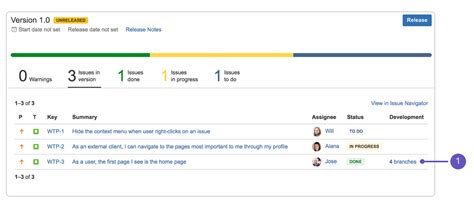 using the release page to check the progress of a version jira