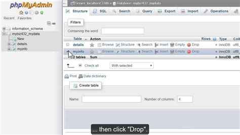 deleting a table from a database with phpmyadmin youtube