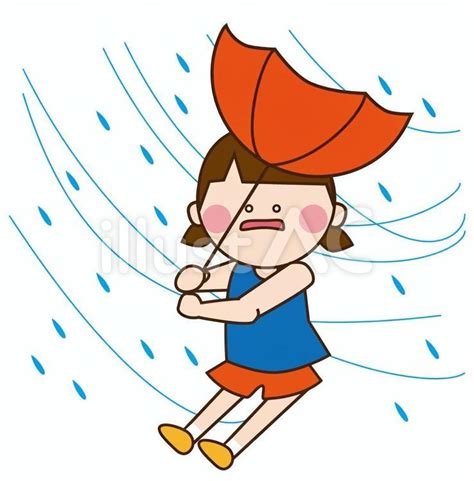 台風の中傘をさしているおさげの女の子イラスト No 22051254｜無料イラスト・フリー素材なら「イラストac」
