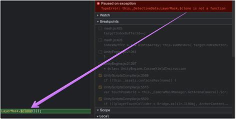 chrome console throws error typeerror layermask clone is not a