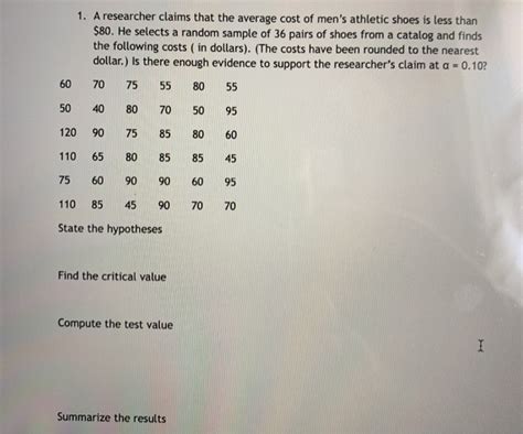 solved 1 a researcher claims that the average cost of men s