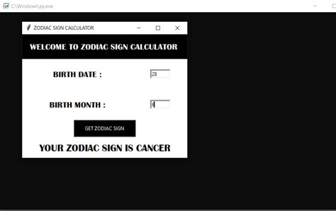 get zodiac sign calculator in python with source code