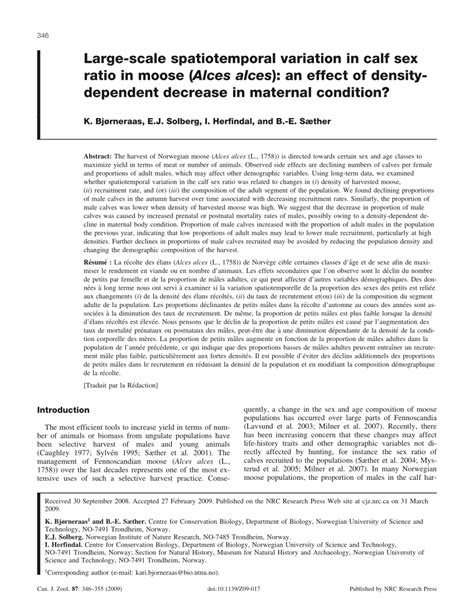 Pdf Large Scale Spatiotemporal Variation In Calf Sex Ratio In Moose