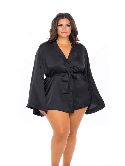 Plus Size Black Satin Robe Sensual Sinsations