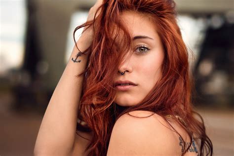 Wallpaper Face Women Redhead Long Hair Black Hair Fashion