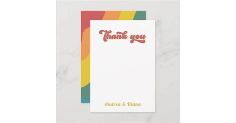 Retro Rainbow Wave Lgbtq Gay Pride Wedding Thank You Card Zazzle