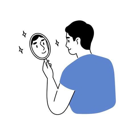 Young Man Looking Through The Mirror And Smiling Love Yourself Self