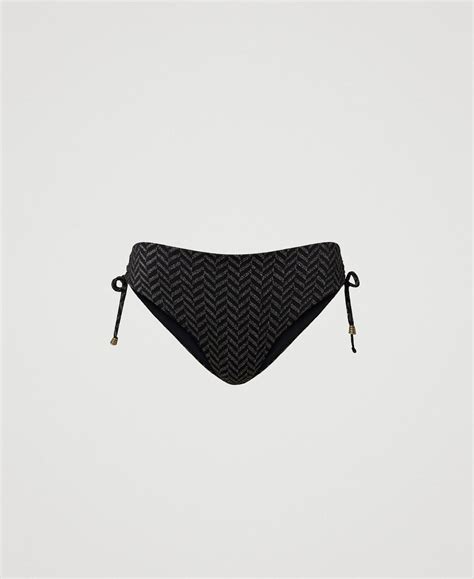 Jacquard Bikini Bottom With Chevron Pattern Woman Black Twinset Milano