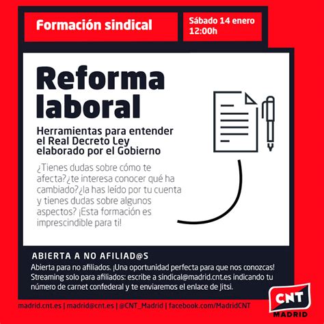 Formación Novedades De La última Reforma Laboral Sindicato Cnt De Madrid