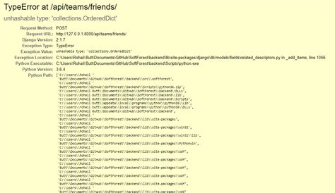 django typeerror unhashable type collections
