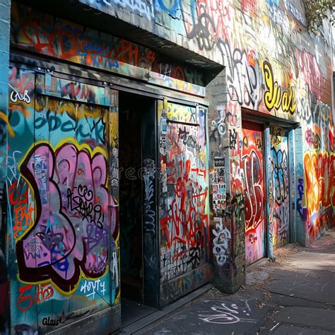A Building With Graffiti On The Walls Stock Illustration Illustration