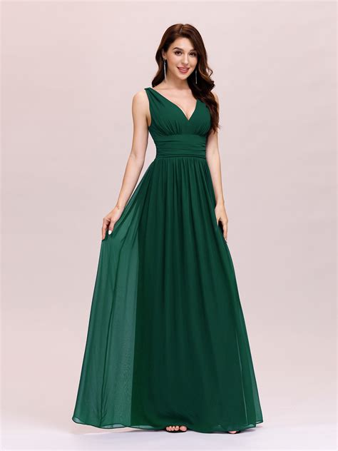 Long Bridesmaid Evening Formal Dresses V Neck Party Prom Gowns Ever