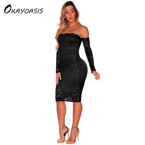 Okayoasis Wholesale Party Off Shoulder Sexy Slash Neck Women Dress Lace