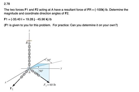 Solved 2 78 The Two Forces F1 And F2 Acting At A Have A