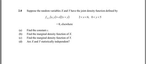 solved 2 0 suppose the random variables x and y have the