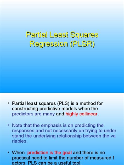 partial least squares regression plsr principal component analysis