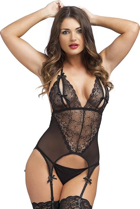 Lovehoney Lingerie Peek A Boo Womens One Size Black Lace Merry Widow