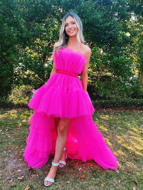 Hot Pink High Low Tulle Prom Dresses Hot Pink High Low Formal Graduat
