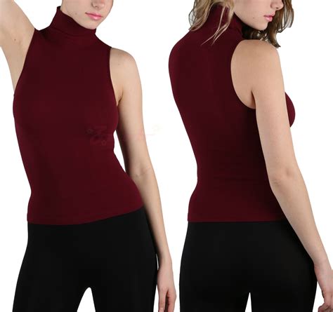 Soft Sexy Seamless Ribbed Sleeveless Mock Neck Turtleneck Shaping Tank