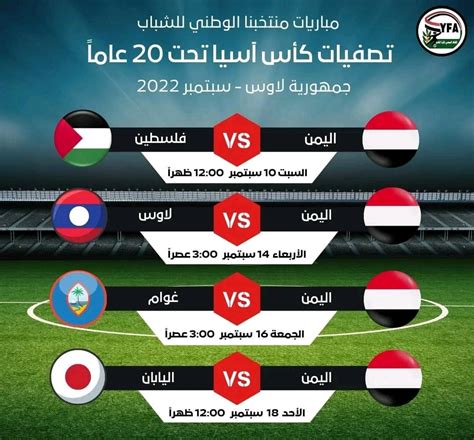جدول مباريات منتخبنا الوطني للشباب في تصفيات كأس آسيا للشباب تحت 20 عام