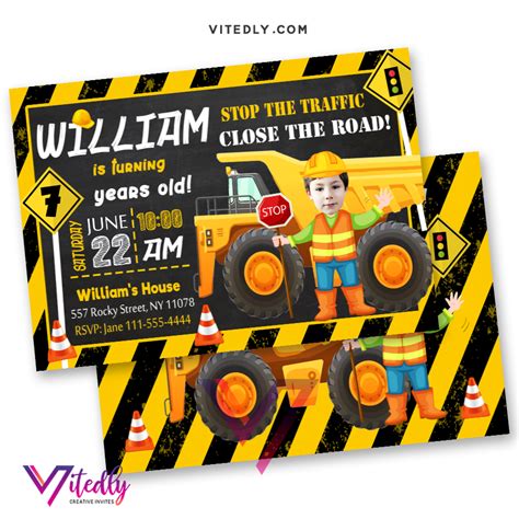 Construction Invitation With Custom Face And Free Thank You Card