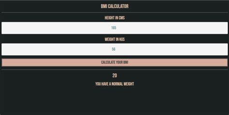 bmi calculator app in javascript with source code source code and projects