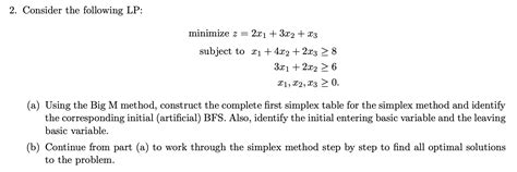 Solved 2 Consider The Following Lp Minimize Z 2x1 3x2