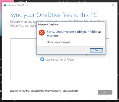 error during onedrive setup sorry onedrive can t add your folder at
