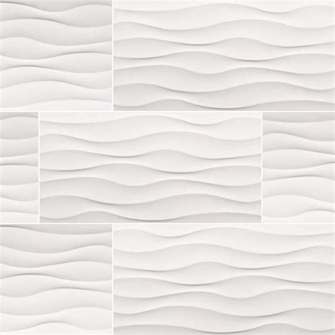 Dymo Wavy White Glossy 12x36 Ceramic Tile