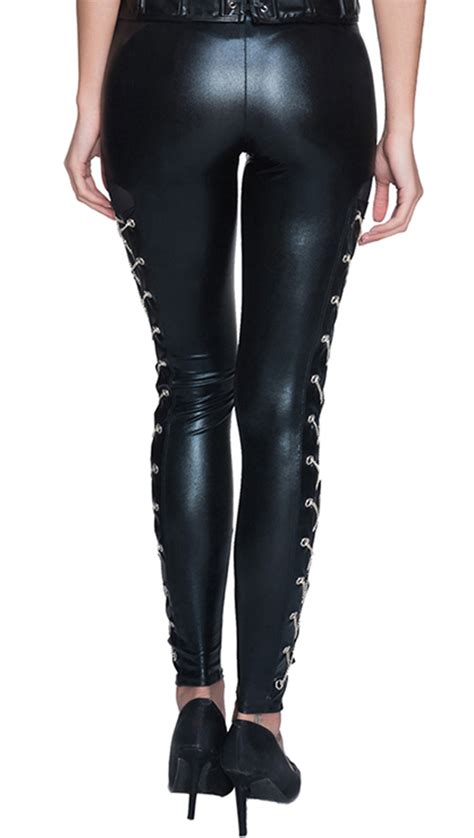 Sexy Black Faux Leather Bra Top And Punk Black Pvc Dancing Legging