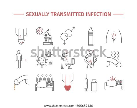 Sexually Transmitted Infection Symptoms Treatment Line Stock Vector
