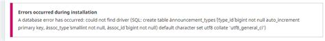 errors occurred during installation a database error has occurred