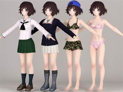 T Pose Nonrigged Model Of Yukari Akiyama Anime Girl 3d Model Cgtrader