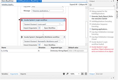invoke system1 login workflow object reference not set to