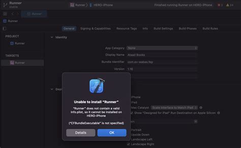 ios unable to install runner failed to deploy app to app store