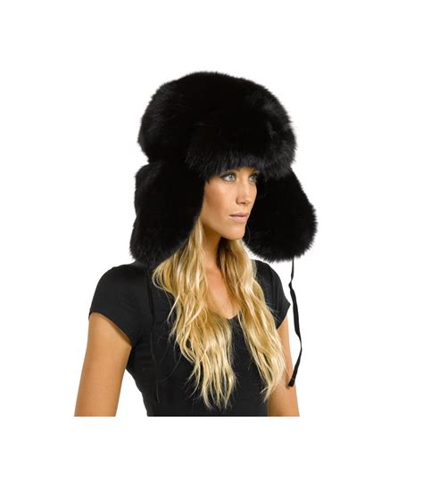Chapeau Russe En Fourrure De Renard Noire Pour Femmes