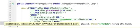 java getting error group having or order expected got