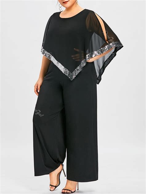 [28 Off] Plus Size Slit Sleeve Wide Leg Jumpsuit Rosegal