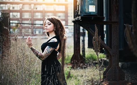 Brunette Dress Tattoos Hd Wallpaper Wallpaperbetter