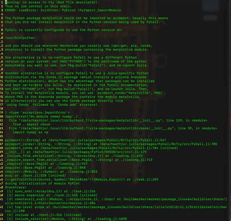 julia matplotlib not found when trying to run code in